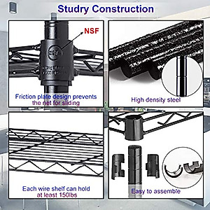 Storage Shelves Metal Wire Shelving Unit, 5-Tier NSF Heavy Duty Height Adjustable Utility Steel Garage Shelving with Leveling Feet, 36" L X 14" W X 72" H Commercial Grade Organizer Shelf Rack, Black