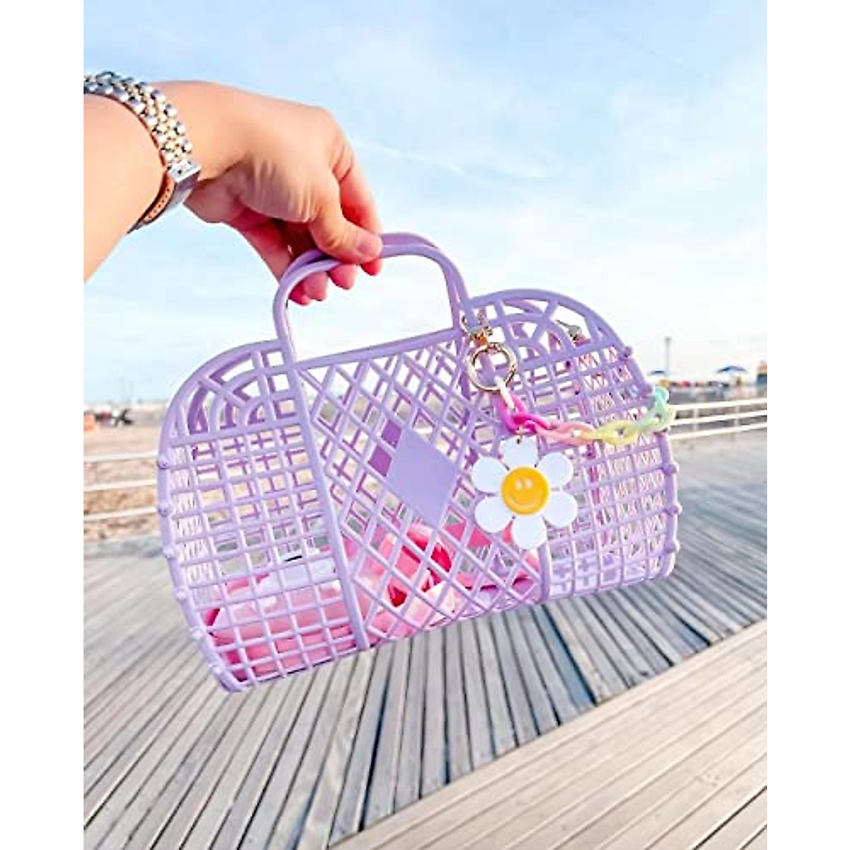 Makukke Jelly Bag for Women,Beach Tote Bag Womens' Fashion Plastic Jelly Purse,80's Retro Purse with Burlap Bags