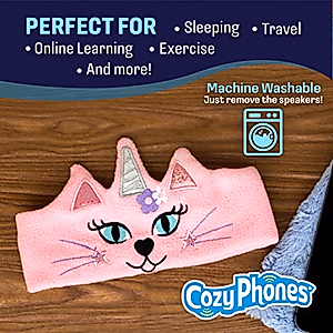CozyPhones Kids Headphones, Headband Earphones for Children Baby & Toddlers 1-3, Stretchy & Comfy Travel Accessories - Wireless - Caticorn