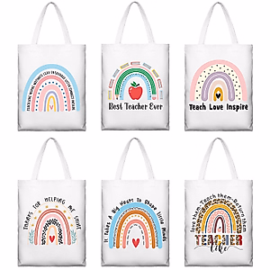 Sumind 6 Pcs Teacher Appreciation Gift Canvas Teacher Tote Bags Thank You Gift for Women Reusable Rainbow Bags(Elegant Style)