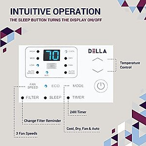 DELLA 8000 BTU 115V/60Hz Energy Saving Window Air Conditioner, Whisper Quiet AC Unit with WIFI Smart Controls, Remote, Dehumidifier, Fan, Cools Up to 350 Sq. Ft.