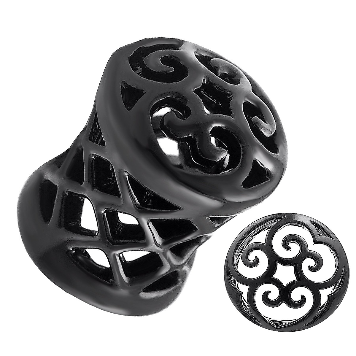 Bodyjewellery Black Alloy Double Flared Ear Plugs Flesh Tunnels Earlets ADFU, 0G 0 gauge 8mm, Pair