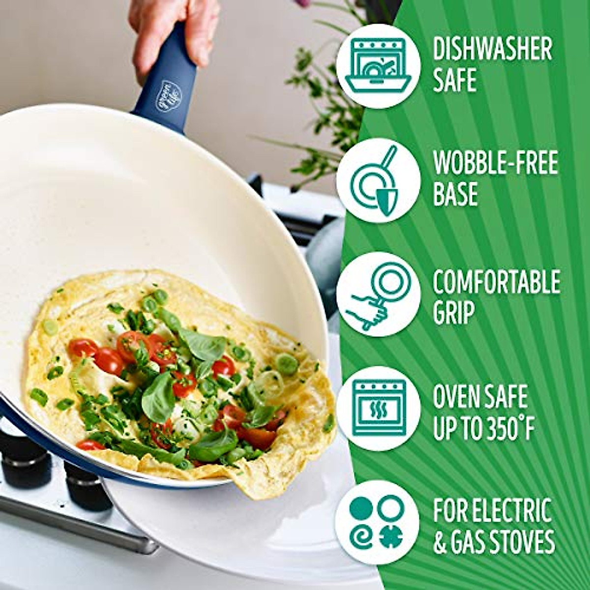 GreenLife Soft Grip Healthy Ceramic Nonstick, Cookware Pots and Pans Set, 16 Piece, Blue & Bakeware Healthy Ceramic Nonstick, Cookie Sheet, 18" x 13", Turquoise