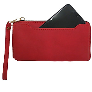 Faux Leather Women’s Cell Phone Wallet with Crossbody Strap and Wristlet (Red)