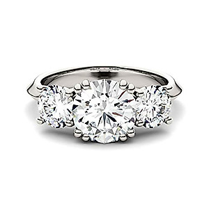 Charles & Colvard Created Moissanite 8mm Round Cut Engagement Ring for Women | 3.1 cttw DEW | Lab Grown | Solid 14K White Gold with Rhodium | Size 9