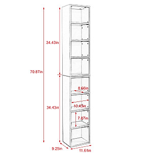 DESIGNER97 8-Tier Media Tower Rack CD DVD Slim Storage Cabinet Adjustable Shelves Tall Narrow Bookcase Display Bookshelf Multi-Functional Double-Decker Bookcase Walnut