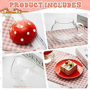 Irenare 2 Sets Mushroom Mug Cute Mushroom Cup with Infuser Lid Coaster Cute Coffee Cups Mushroom Teapot Glass Tea Mug Kawaii Teacup for Christmas Gift, 11 Oz, Orange and Green