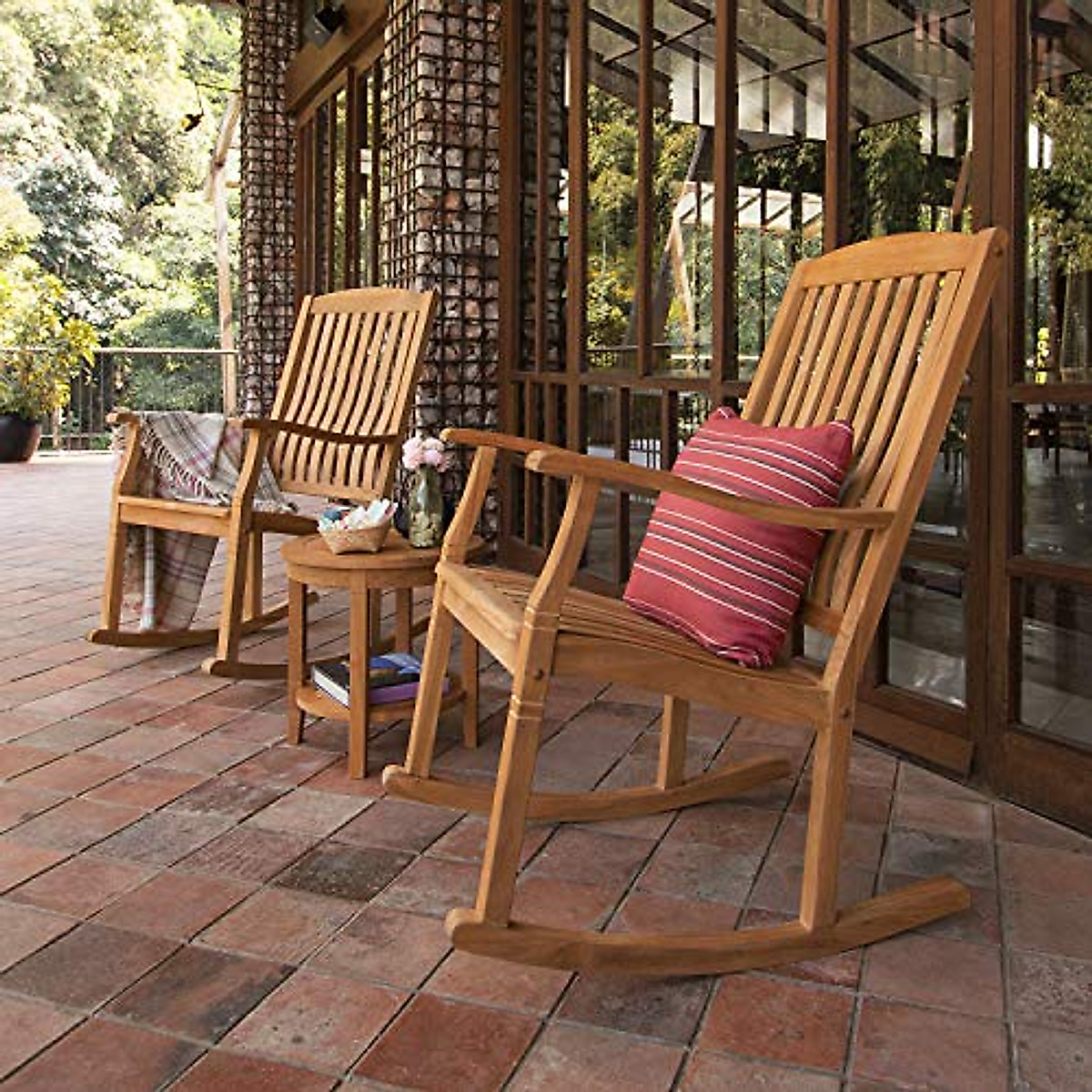 Cambridge Casual Wooden Arie Patio Porch Rocking Chair for Outdoor, Single Item/Natural Teak