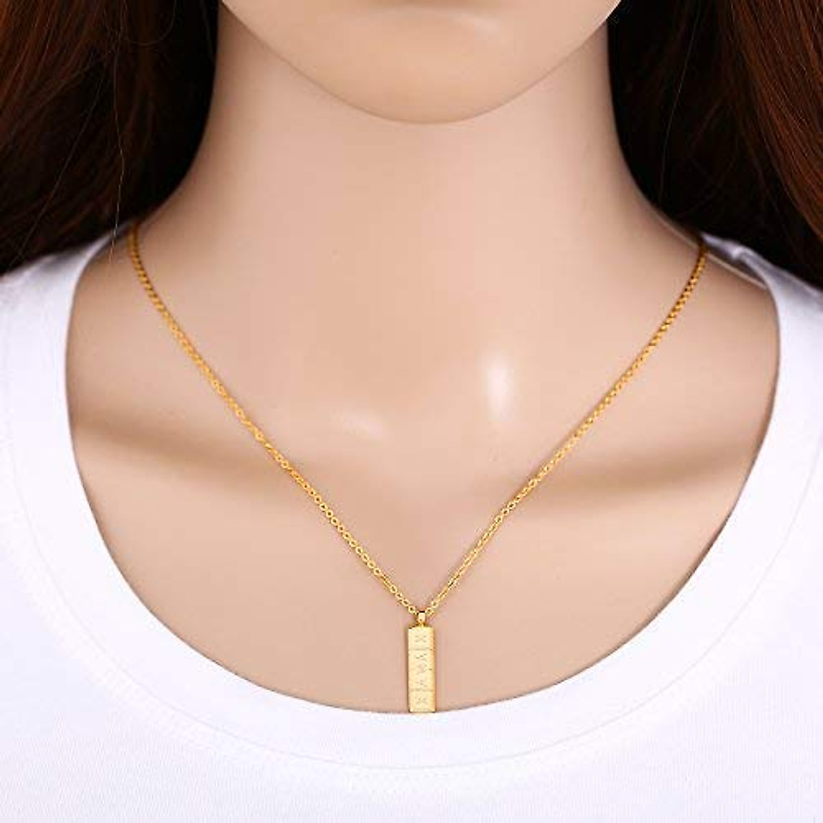 SKQIR Womens Girls Stainless Steel XANAX Pill ID Bar Pendant Necklace Jewelry-Gold