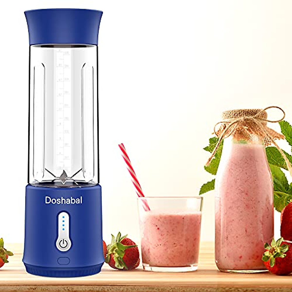 Doshabal Personal Blender, Portable Smoothie Blender on the go, Powerful Blender 18oz Navy Blue