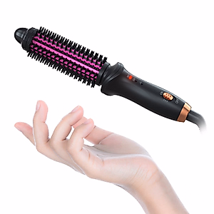 WEEYUM Mini Curling Iron Brush 1 Inch, Tourmaline Ceramic Barrel for Travel, Anti-scald Hair Curler Brush with Extra Long Cord, 2 Temperature Settings for Short Hair/Shoulder Hair