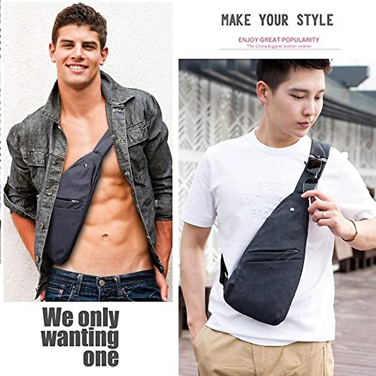 Strangefly Lightweight Sling Bag for Men Crossbody Pocket Bag Casual Shoulder Backpack Anti-Theft Side Chest Bag Daypack Black