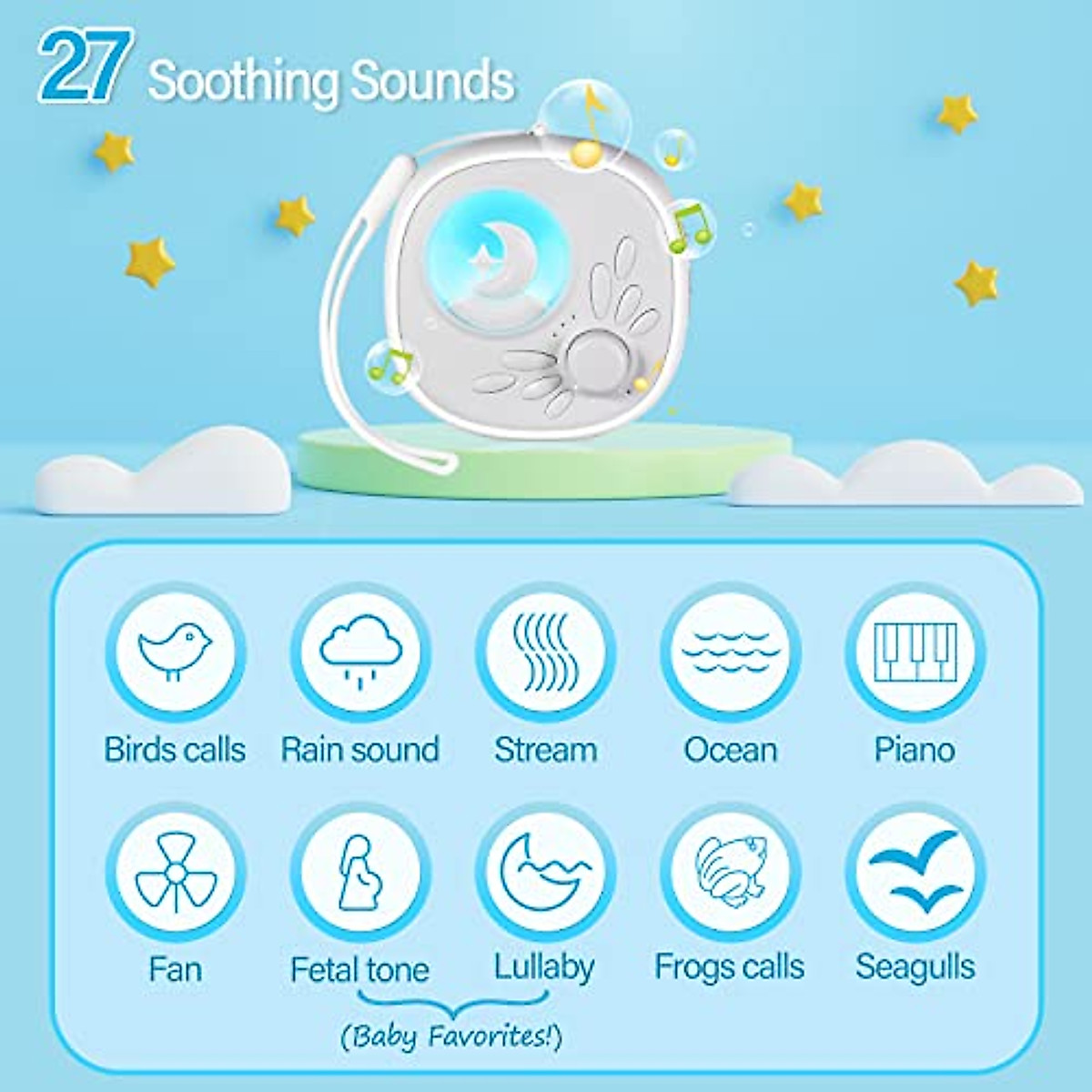 Yoobao White Noise Machine Baby, Portable Baby Sound Machine with 27 Soothing Sounds, Baby Sleep Soother with Night Light, Recording, Crying Sensor and Child Lock, USB Rechargeable