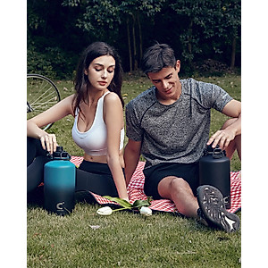 Coolplus Gallon Water Bottle Insulated with Paracord Handle & 3 Lids, 128 oz Insulated Water Jug Large Metal Stainless Steel Leakproof Falsk Cold 48H Hot 24H for Outdoor