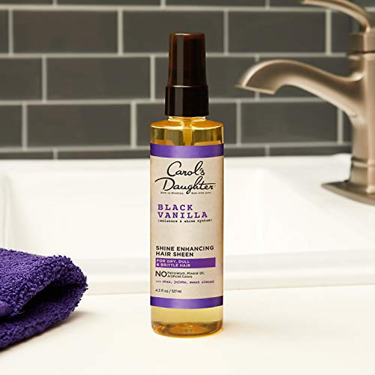 Carol's Daughter Black Vanilla Hair Sheen for Curly, Wavy or Natural Hair, Hair Shine Spray and Moisturizer For Dry, Dull or Brittle Hair, 4.3Fl Oz