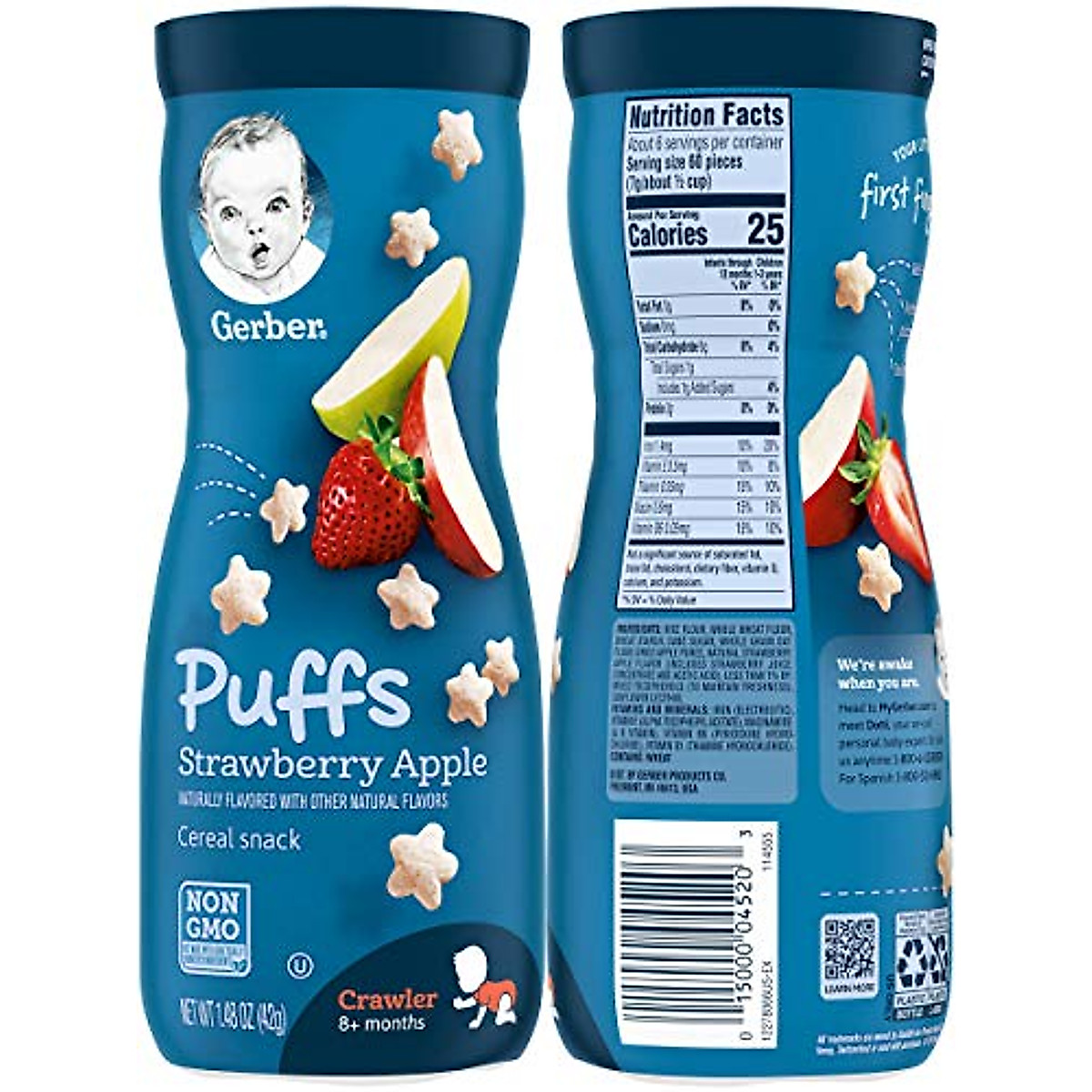 Gerber Graduates Puffs Cereal Snack, Variety (Blueberry, Apple Cinnamon, Vanilla, Strawberry Apple)1.48 Oz,(Pack -4)
