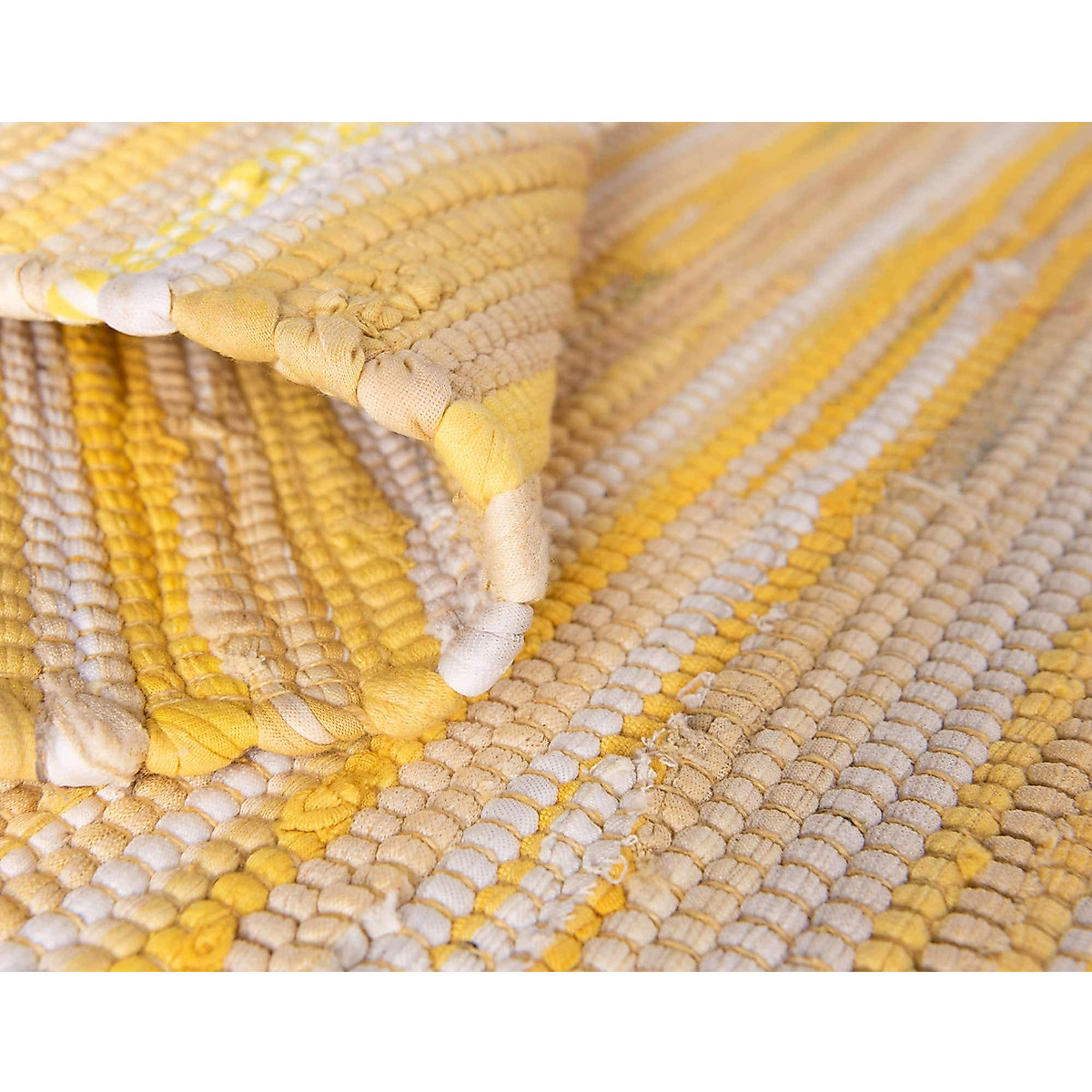 Unique Loom Chindi Cotton Collection Soft Hand Woven Natural Fiber Striped Area Rug, 9 ft x 12 ft, Yellow/Ivory