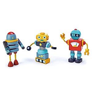 Tender Leaf Toys - Robot Construction - 17 Pieces Wooden Construction Set to Build and Stack 3 Robot in Endless Variations - Develops Problem Solving Skills and Imaginative Play for Children 3+