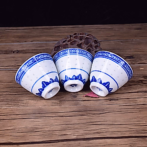 Woonsoon Chinese Handmade Kungfu Tea Cup 70 ml,Bone China Blue and White Tea Cups Set of 3,Ceramic Tea Mugs Without Handles,Best Gift