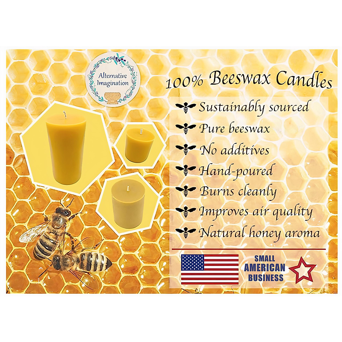 12 Pack of Beeswax Votive Candles - 100% Pure, Natural Beeswax with Natural Light Honey Scent - 15 Hour Burn - Alternative Imagination