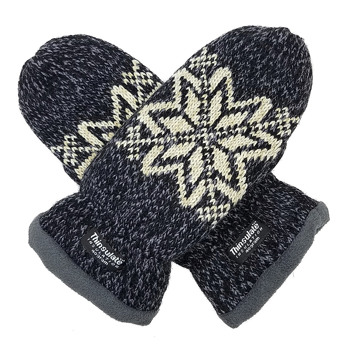 BRUCERIVER Women Snowflake Knit Mittens with Warm Thinsulate Fleece Lining Size M (Black)