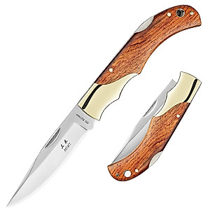 MIKI Classic Gentleman Edition pocket Knife Folding Knife for EDC, 440A Steel Super Blade, Brass Bolsters, Handcrafted Cocobolo Wood, Outdoor camping hiking fishing, Everyday Carry Knife for Men Women