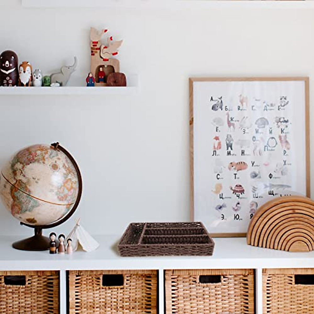 Healifty Wicker Rattan Baskets Tea Bag Sugar Packet Holder Coffee Station Condiment Organizer Woven Divided Basket Tray for Drawer Shelf Countertop Coffee