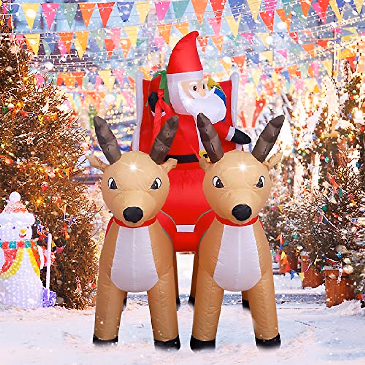 ASTEROUTDOOR 8ft Christmas Inflatable Decorations Outdoor Claus on Sleigh with Two Blow Up Built-in LED Indoor Yard Decor Lighted for Holiday Season, Quick Air Blown, 8 Feet Long, Santa w/Reindeer