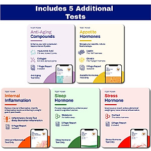 AFIL | Food & Drinks Sensitivity Testing Kit 750 + Items | 5 Additional Tests for Appetite Hormones, Anti-Aging Compounds, Internal Inflammation, Sleep Hormone & Stress Hormone
