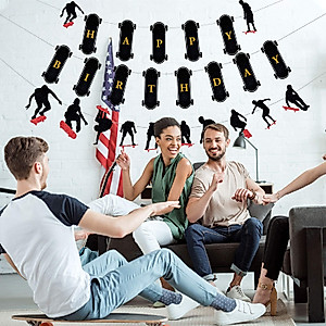 3 Pieces Skateboard Birthday Party Decorations Birthday Theme Party Supplies for Skateboarder Extreme Skateboarding Happy Birthday Banner for Boy or Girl Party Sign Decorations