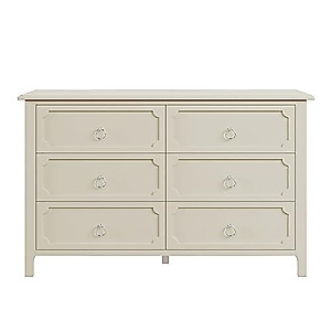 LVTFCO 6-Drawer Dresser Rubber Wooden Top Dresser Wide Bedroom Dresser and Silver Metal Handles, Chest of Drawers for Bedroom, Hallway, Nursery, Entryway, 53" L x 1 6.9" W x 32.1" H (6 Drawers)