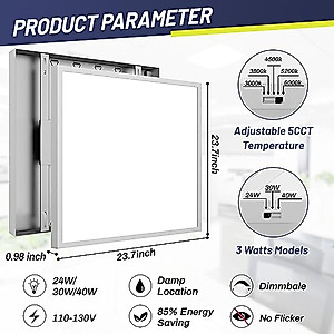 Allsmartlife 2x2 LED Flat Panel Light Surface Mount 2-Pack, 24W/30W/40W Dimmable 5CCT 3000K-6000K, Edge-Lit LED Flush Mount Ceiling Fixtures Low Profile for Kitchen, Garage, ETL Listed