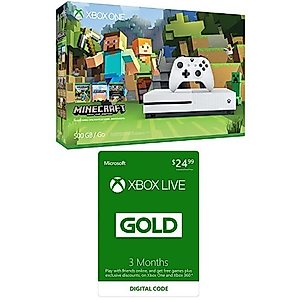 Xbox One S 500GB Console - Minecraft + Xbox Live 3 Month Gold Membership Bundle