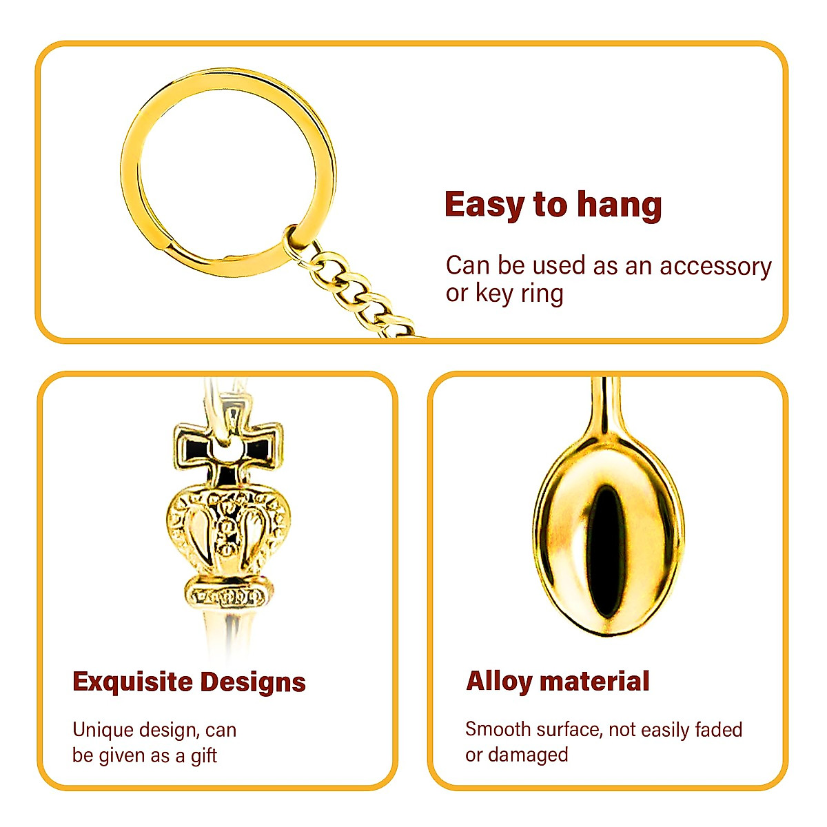 Prasacco 4 Pieces Mini Crown Spoon Keychain, Mini Spoon Teaspoon with Keyring Pendant Key Ring Teaspoon Keyring Crown Teaspoon Mini Spoon for Filling Vials with Salts, Sand, Glitter (Gold+Silver)