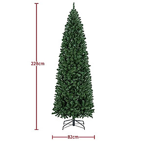 Yaheetech 7.5ft Pre-lit Kingswood Fir Pencil Artificial Hinged Christmas Tree Skinny Corner Xmas Tree with 350 Incandescent Warm White Lights Prelighted Xmas Tree with Foldable Stand, Green
