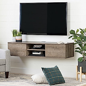 South Shore Agora Wall Mounted Media Console, Weathered Oak