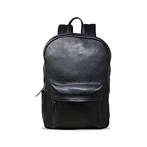 jaald 18" Black Genuine Leather Laptop Backpack Water Resistant Casual Office Work College Bookbag Comfortable Lightweight Travel Rucksack Men