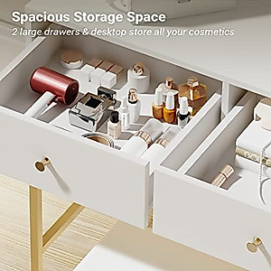 SUPERJARE Vanity Desk, Makeup Vanity with Stool & Tri-fold Lighted Mirror and Modern Ladder Shelf, 5-Tier Open Wall-Mounted Bookshelf with Stable Metal Frame