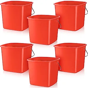 Zhehao 6 Pcs 3 Quart Cleaning Bucket Small Red Detergent Square Bucket Sanitizing Plastic Bucket with Handles Square Buckets Cleaning Bucket for Home, Offices, School, Commercial Use, Food Service