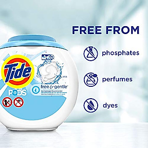 Tide PODS Free and Gentle, Laundry Detergent Soap PODS, HE, 96 Count - Unscented and Hypoallergenic for Sensitive Skin, Free and Clear of Dyes and Perfumes