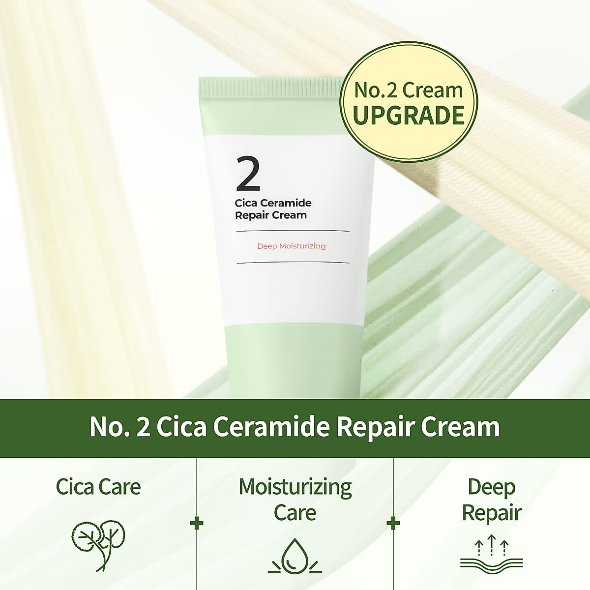 numbuzin No.2 Cica Ceramide Repair Cream | Ceramide, Centella Asiatica | Hydrating, Calming, Skin Recovery, Strengthen Skin Barrier, Deep Repair | All Skin Types | 2.02 fl. oz.