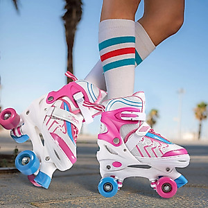 Hikole Roller Skates for Boys Girls Ages 6-12,Kids Rollerskates for Beginner Toldder with 4 Size Adjust,PVE Wheel,Triple Lock and Breathable Mesh Size M (2-5)