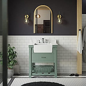 Charlotte 30-inch Bathroom Vanity (Carrara/Sage Green): Includes Sage Green Cabinet with Authentic Italian Carrara Marble Countertop and White Ceramic Farmhouse Apron Sink