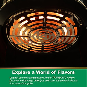 Transonic Glass Basket Air Fryer Oven, 4 Quart Non Toxic Non Stick Easy Cleaning Borosilicate Glass Basket, 8 Cooking Presets, Touch Digital Controls