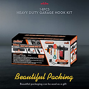HORUSDY 64-Inch Heavy Duty Garage Organization Rack, 4 packs Rails and 9 Adjustable Hooks, Tool Organizer Rack with Heavy Double Hooks Tracks Max Load 600LB