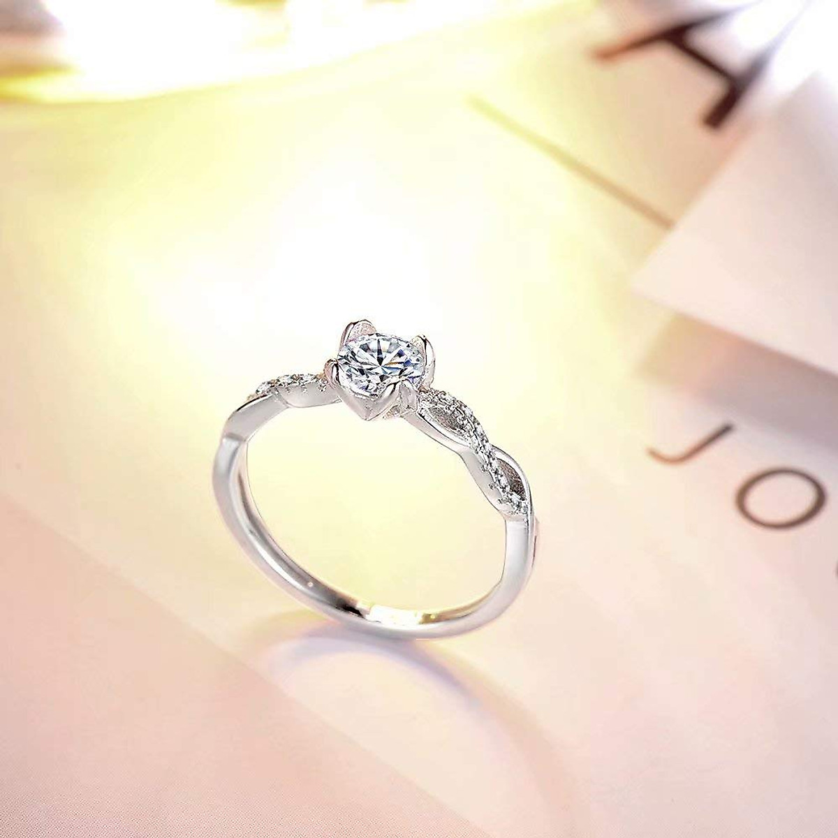 Presentski Solitaire Engagement Promise Ring Cubic Zirconia 925 Sterling Silver Jewelry Wedding Infinity Bands for Women