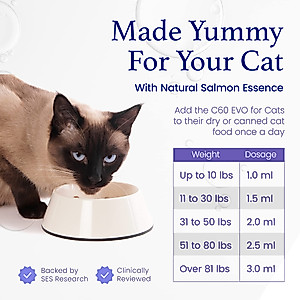 ESS60 Olive Oil for Cats - Organic Extra Virgin Olive Oil, Pure C60 ESS60 (.8 mg/mL) & Natural Salmon Essence to Support Your Cats’ Flexibility, Energy, Immunity, Longevity - 3 oz