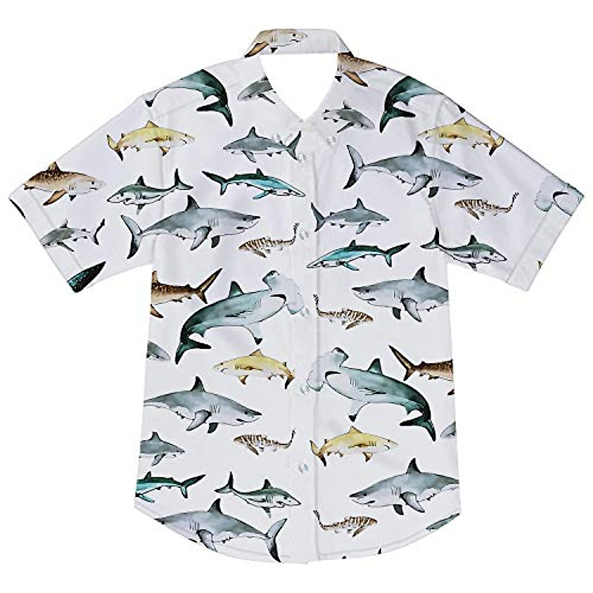 9-10 Years Old Boys Button Down Shark Shirt Short Sleeve White Blouse for Teenagers Cool Clothing Big Children School Holiday Party Tops Tee Beach T Shirt