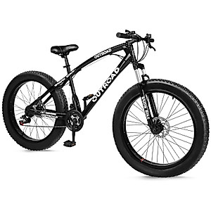 Paname 26 Inch Fat Tire Mountain Bike for Men Women, 21 Speed Shimano Drivetrain, 4 Inch Wide Tire, Steel Frame, Dual Disc Brakes, Black