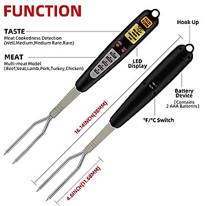 OOZTJIA Digital Meat Thermometer Fork for Grilling and Barbecue Instant Read with Electronic Alarm Accurate Cooking Temperature for Grilled Food,Steak,Pork,Turkey,Chicken,Patio,Outside,Kitchen,BBQ